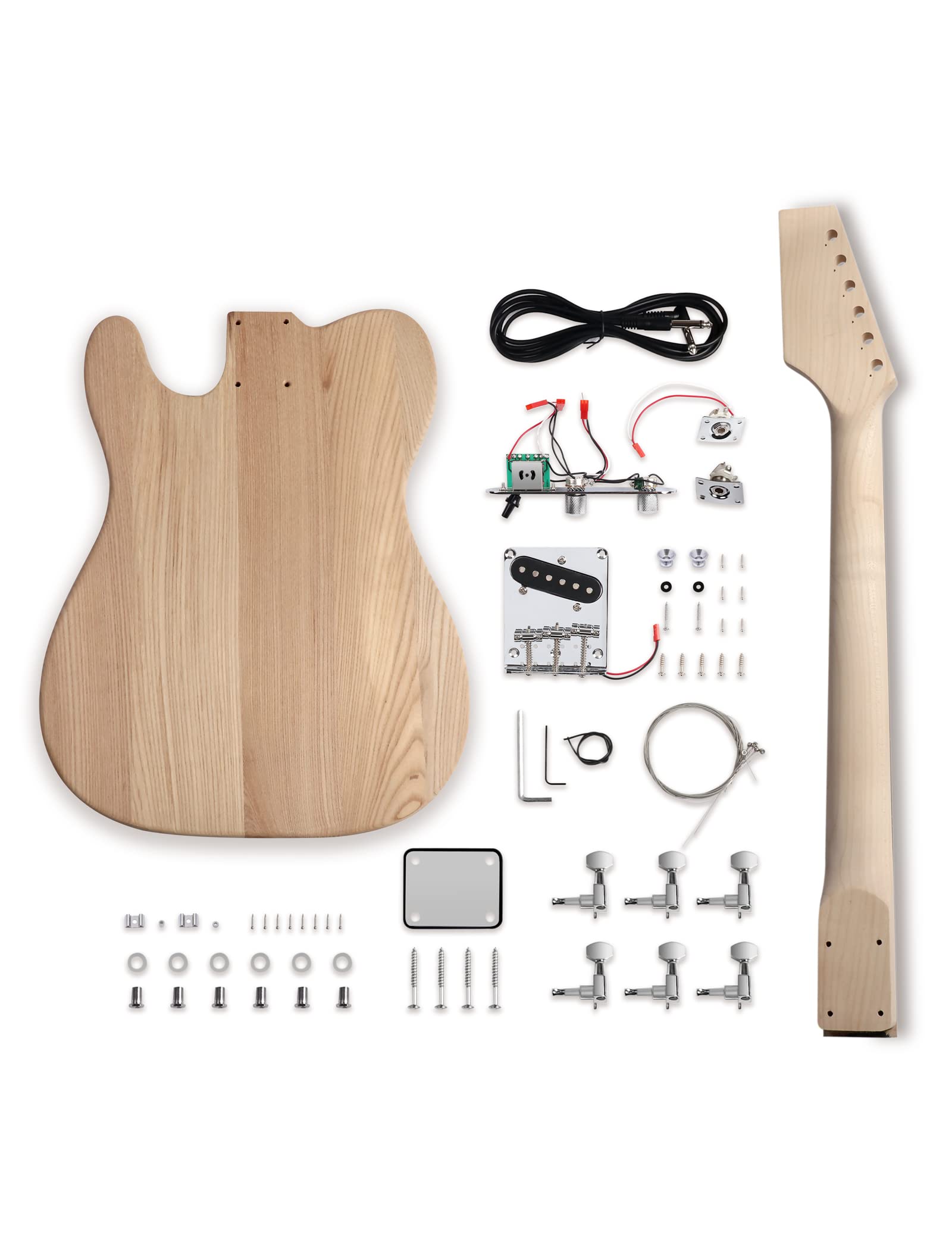 Fistrock DIY Electric Guitar Kit Beginner Kit 6 String Right Handed with Ash Body Hard Maple Neck Rosewood Fingerboard Chrome Hardware Build Your Own Guitar.