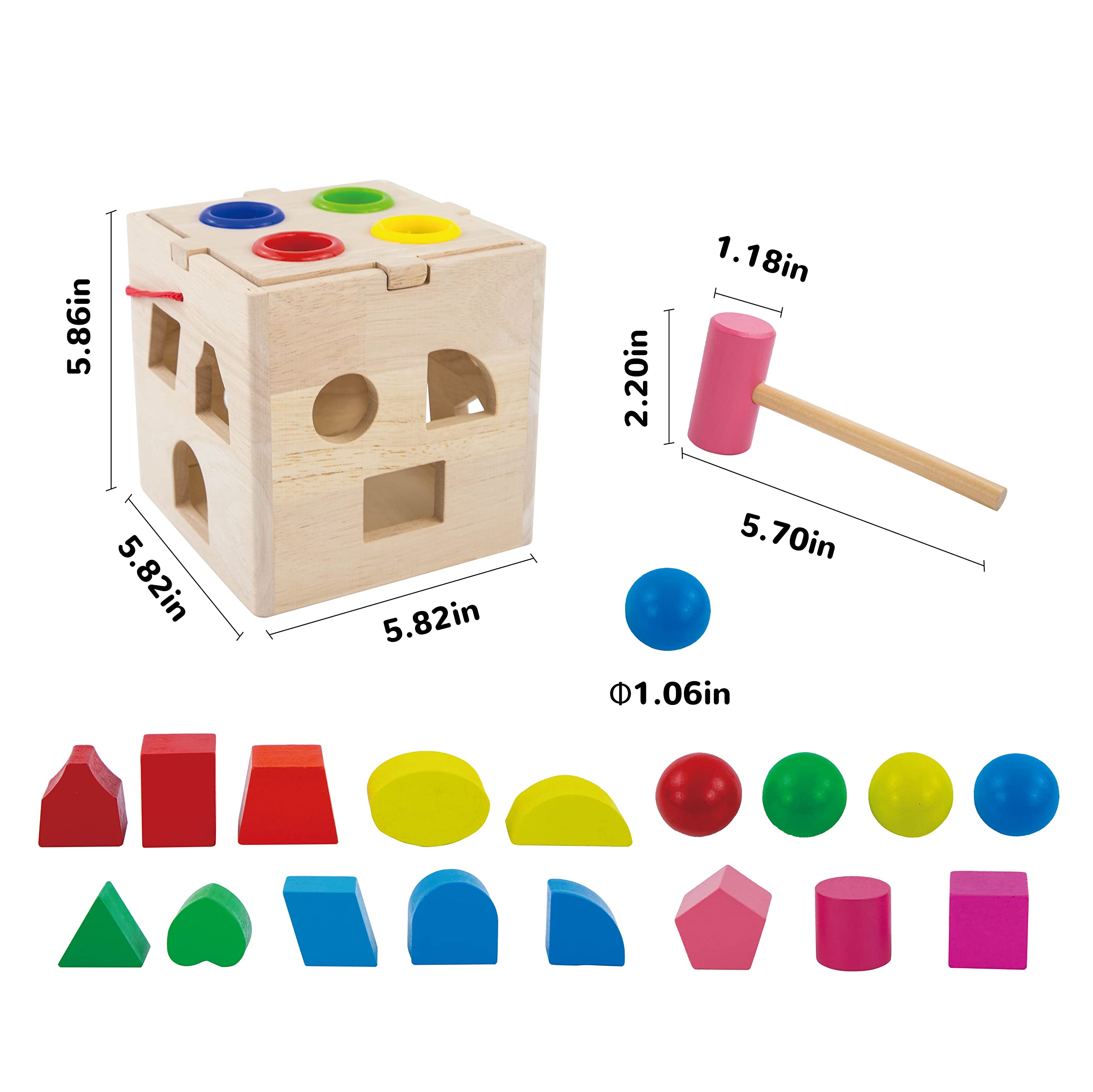 Evmark Toys & Games Wooden Shapes and Activity Cube - Simple Shapes for Toddlers and Preschoolers Montessori Learning