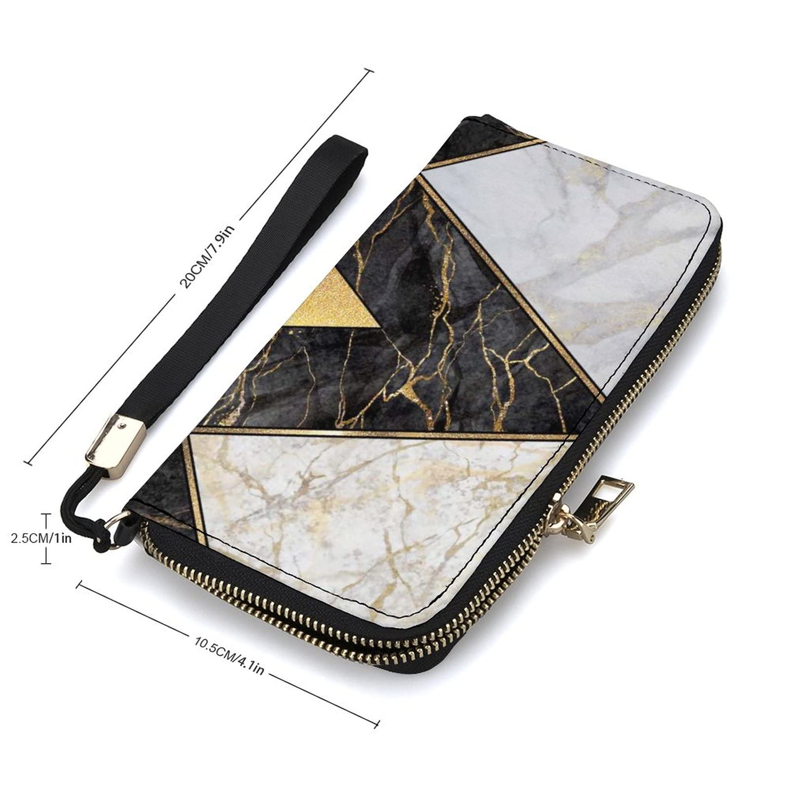 Modern Marbling Gold Black White Marble Geometric Triangle Granite Soft PU Leather Clutch Long Bifold Wallet, Coin Purse Credit Pass Case, Unisex Durable Card-Holder Slim Billfold Money Storage