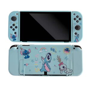 cute stitch case compatible with nintendo switch oled, dockable case cover, ergonomic soft tpu grip case for joycon, sparkle skin set