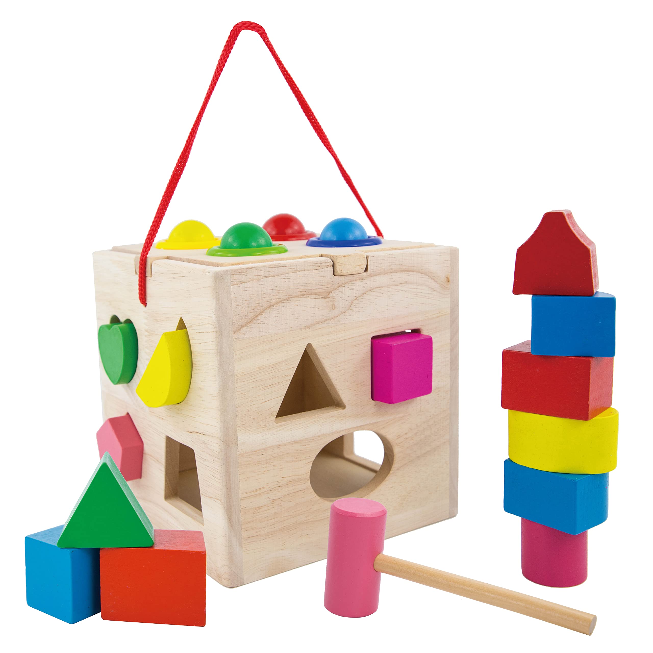 Evmark Toys & Games Wooden Shapes and Activity Cube - Simple Shapes for Toddlers and Preschoolers Montessori Learning