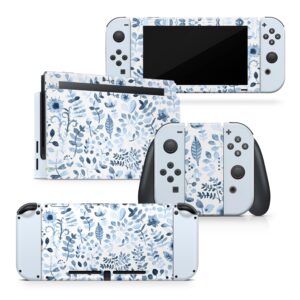 tacky design flowers skin compatible with nintendo switch skin wrap cover, blue color for nintendo switch stickers, premium vinyl 3m full wrap decal, compatible with joy-con, console, dock.