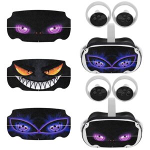 geekria vr headset & controller handle skin compatible with oculus meta quest 2 protective cover, protective durable scratch resistant quest 2 sticker purple eyes