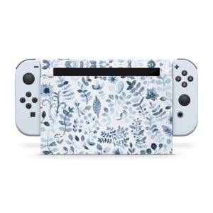 Tacky Design Flowers Skin Compatible with Nintendo Switch Skin Wrap Cover, Blue Color for Nintendo Switch Stickers, Premium Vinyl 3M Full Wrap Decal, Compatible with Joy-Con, Console, Dock.