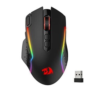 redragon m810 pro wireless gaming mouse, 10000 dpi wired/wireless gamer mouse w/rapid fire key, 8 macro buttons, 45-hour reliable power capacity and rgb backlit for pc/mac/laptop