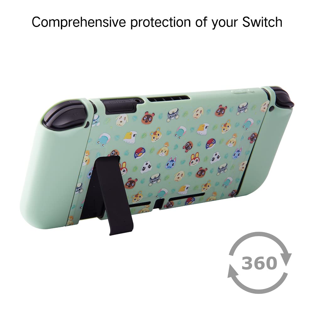 PERFECTSIGHT Protective Case Compatible with Nintendo Switch | Cute Soft TPU Anti-Slip Skin Grip Cover | Hard Shell Dockable Case | Anti-Scratch Shockproof Slim Cover Case Animal Crossing