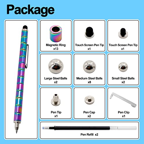 TTzycc Magnetic Pen,Decompression Magnet Metal Pen,Fidget Pen with 13 Rings,Creative Toy Can Write,Intellectual Learning and Stress Reduction Gifts for Family or Friends.