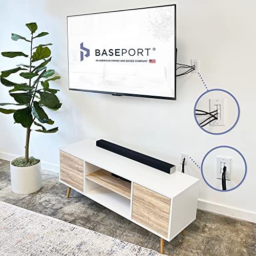 BASEPORT Brush Wall Plate Cable Pass Through Insert for Behind Wall Cable Management - White Single Gang Brush Plate with Low Voltage Mounting Bracket to Hide Wires In Wall, 2 pack