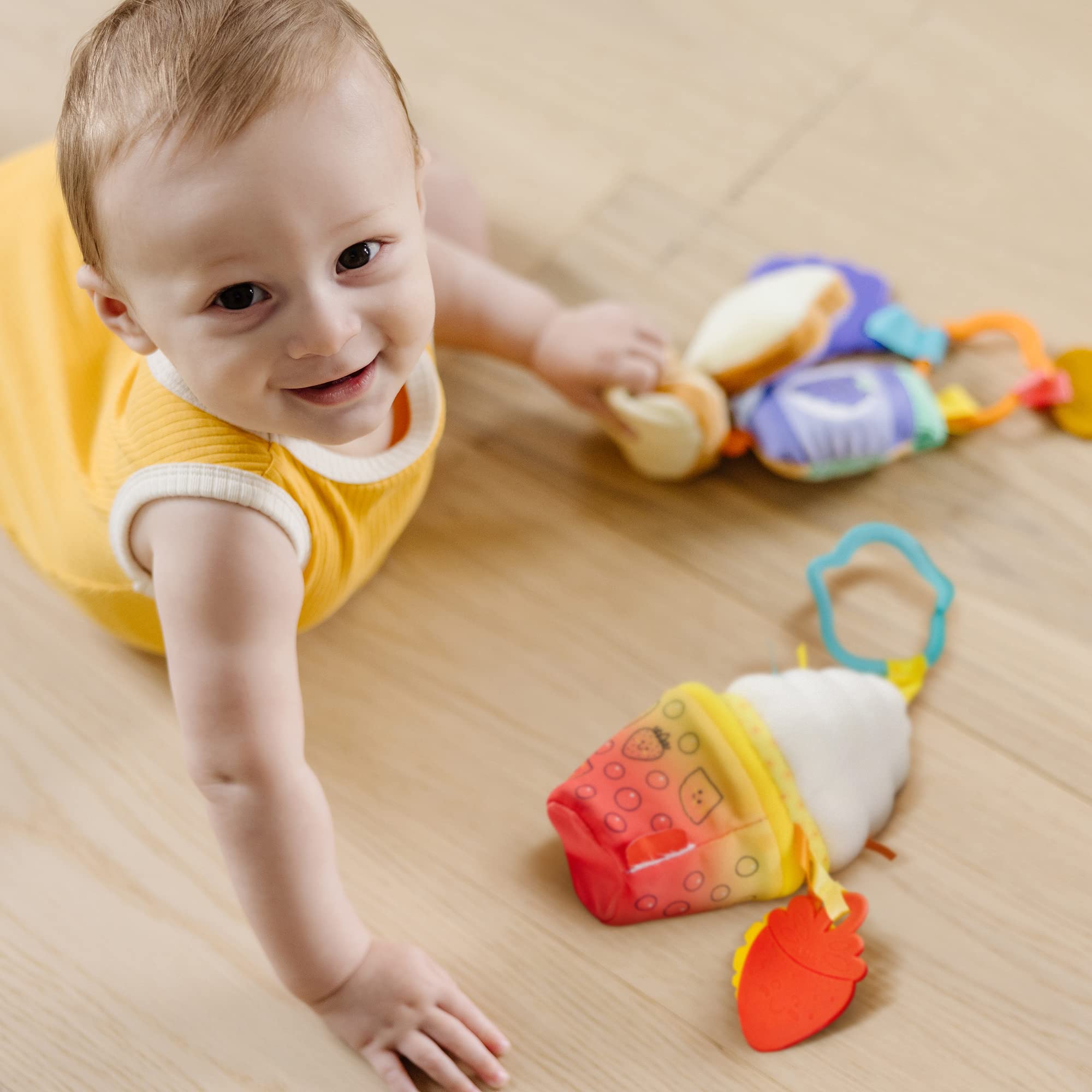 Melissa & Doug Multi-Sensory Take-Along Clip-On Infant Toy 2-Pack (PB&J and Bubble Tea)