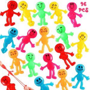 96 pcs stretchy bendable man, treasure box toys for classroom, stretchable smile figures, assorted color bendable toys, carnival prizes party gift bag filler birthday party gifts stress relief toys