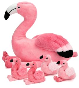 qpewep 21inch flamingo stuffed animal toys with 4 babies soft plush flamingo inside pink plushie machine washable for kids birthday toddlers kids zoo flamingo party decor easter gift