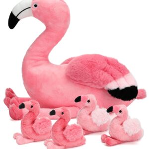 Qpewep 21Inch Flamingo Stuffed Animal Toys with 4 Babies Soft Plush Flamingo Inside Pink Plushie Machine Washable for Kids Birthday Toddlers Kids Zoo Flamingo Party Decor Easter Gift