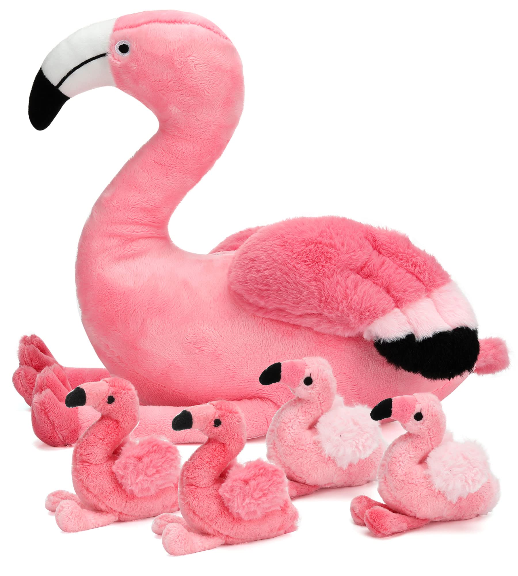 Qpewep 21Inch Flamingo Stuffed Animal Toys with 4 Babies Soft Plush Flamingo Inside Pink Plushie Machine Washable for Kids Birthday Toddlers Kids Zoo Flamingo Party Decor Easter Gift