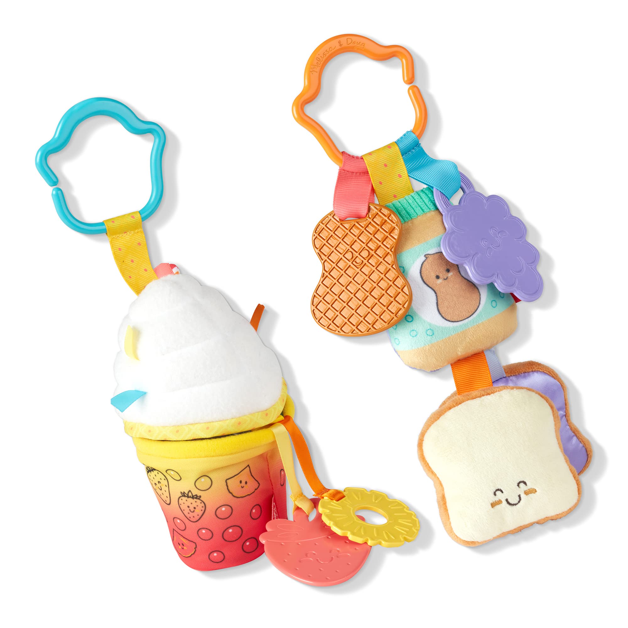 Melissa & Doug Multi-Sensory Take-Along Clip-On Infant Toy 2-Pack (PB&J and Bubble Tea)