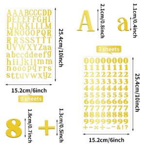 Prasacco 12 Sheets Gold Letter Stickers, Self Adhesive Alphabet Letter Stickers Small Alphabet and Number Stickers Grad Cap Craft Decorations for DIY Art Craft Graduation Cap Decoration