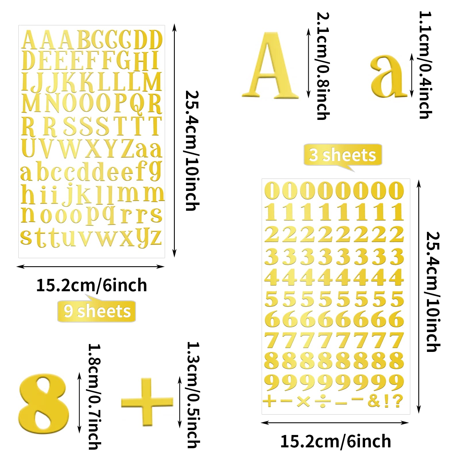 Prasacco 12 Sheets Gold Letter Stickers, Self Adhesive Alphabet Letter Stickers Small Alphabet and Number Stickers Grad Cap Craft Decorations for DIY Art Craft Graduation Cap Decoration