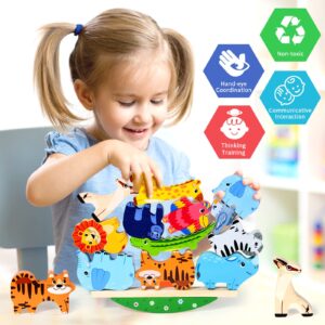 Atoylink Wooden Stacking Toys for Toddlers Cute Zoo Animals Stacking Blocks Balance Game Preschool Montessori Educational Toys for 2 3 4 5 Year Old Kids Boys Girls Gifts