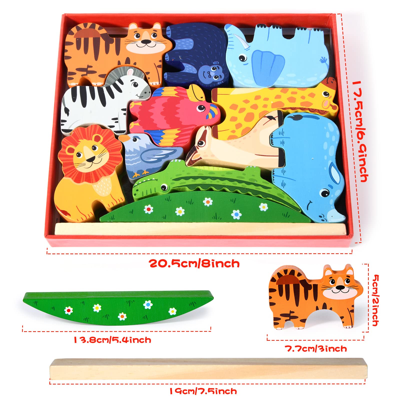 Atoylink Wooden Stacking Toys for Toddlers Cute Zoo Animals Stacking Blocks Balance Game Preschool Montessori Educational Toys for 2 3 4 5 Year Old Kids Boys Girls Gifts