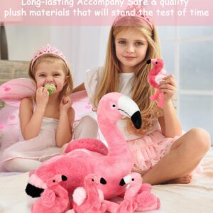 Qpewep 21Inch Flamingo Stuffed Animal Toys with 4 Babies Soft Plush Flamingo Inside Pink Plushie Machine Washable for Kids Birthday Toddlers Kids Zoo Flamingo Party Decor Easter Gift