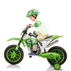 TOBBI Electric Motorcycle for Kids 12V Dirt Bike Ride on Toy Battery Powered Motorbike Off-Road Motocross Kid Motorized Vehicles w/ 2 Speeds, 35W Dual Motors, Training Wheels, Green