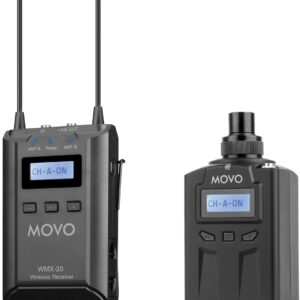 Movo WMX-20-RX-TXLR Wireless Microphone System with Plug-on XLR Transmitter Adapter and Portable Receiver - Converts Self Powered Shotgun Mics, Lavs, Dynamic Microphones to Wireless - for Stage, Film