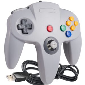 saffun [usb version] usb n64 controller, n64 wired pc gamepad [3d analog stick] for windows pc mac linux raspberry pi genesis higan project 64 retropie openemu emulator (plug & play) (gray)