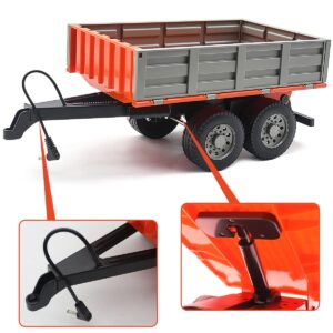 Dollox Tipping Trailer Accessory with Hitch for RC Farm Tractor Toy Car 1/16 Scale Construction Farmer Truck 2.4G Remote Control Engineering Vehicle Toys for Kids