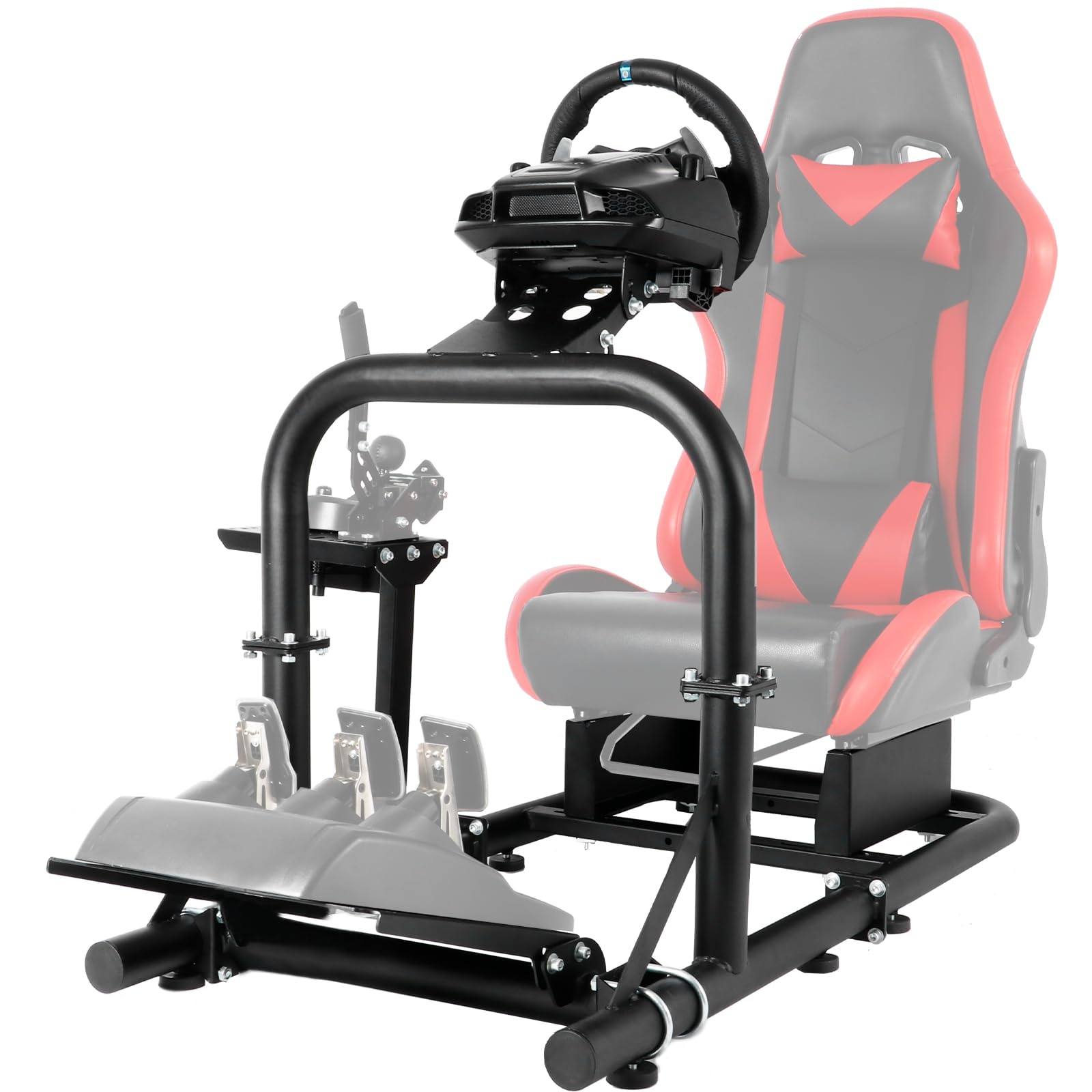 Hottoby G29 Racing Simulator Cockpit 50mm Large Round Tube Driving Gaming Cockpit Adjustable Fits for Logitech Thrustmaster Fanatec PC PS4 Xbox,Seat,Hand Brake,Pedals,Steering Wheel Not Included