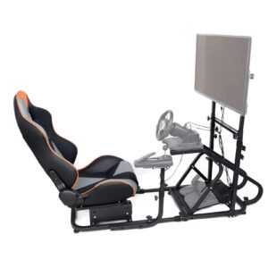 OUYESSIR Racing Simulator Cockpit with Racing Seat and TV Stand, Adjustable Steering Wheel Stand for Logitech G25|G27|G29 |G920 | Thrustmaster | Compatible with Xbox One, PS4, PC Platforms