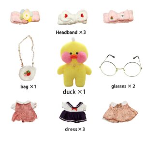 Duck Stuffed Animal Toy with 9 Outfits and Accessories to Match DIY Dress Up Clothes for Duck Plush Toy for Kids（12inch） (Yellow Duck)