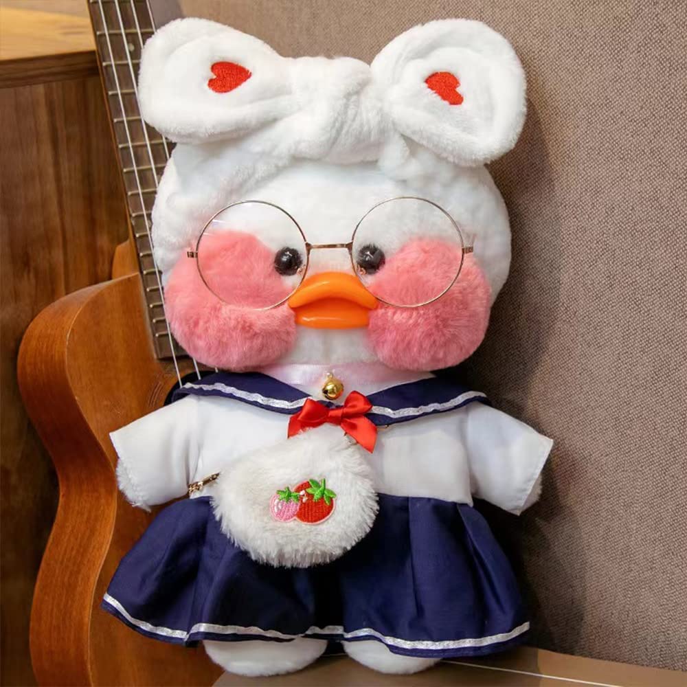 Duck Stuffed Animal Toy with 9 Outfits and Accessories to Match DIY Dress Up Clothes for Duck Plush Toy for Kids（12inch） (1White Duck)