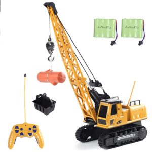 remote control tower crane - 12 channel 2.4ghz remote control lift model truck, digging engineering toy with 2 rechargeable batteries, crawler loader excavator bulldozer, rc construction toy for kids