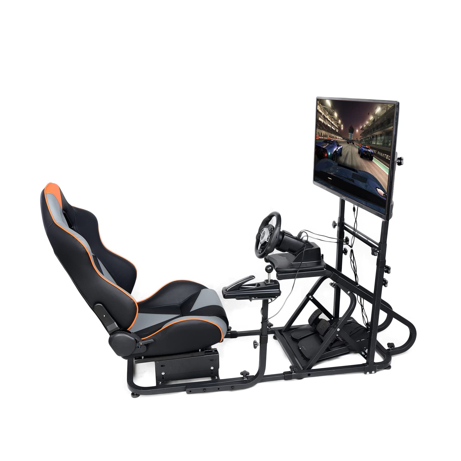 OUYESSIR Racing Simulator Cockpit with Racing Seat and TV Stand, Adjustable Steering Wheel Stand for Logitech G25|G27|G29 |G920 | Thrustmaster | Compatible with Xbox One, PS4, PC Platforms