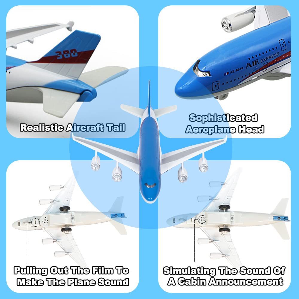 Crelloci Airplane Toys, Bump and Go Action, Pull Back Die Cast Model Plane with Lights & Sounds, 3D Anatomy View, Aircraft Vehicles Gift for Kids Toddler Boys Ages 3+(Blue)