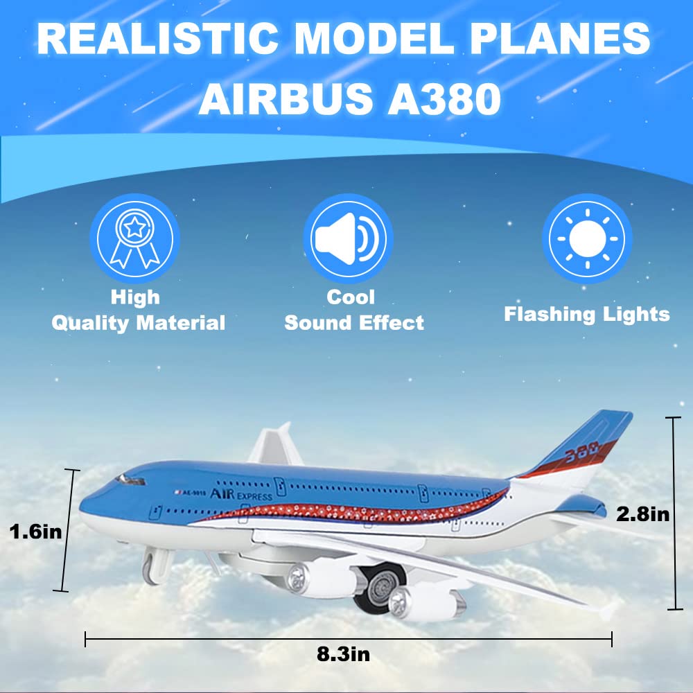 Crelloci Airplane Toys, Bump and Go Action, Pull Back Die Cast Model Plane with Lights & Sounds, 3D Anatomy View, Aircraft Vehicles Gift for Kids Toddler Boys Ages 3+(Blue)