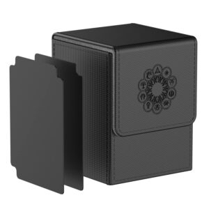 mixpoet deck box compatible with mtg cards, trading card case with 2 dividers per holder, large size for 100+ cards (elementals-black)