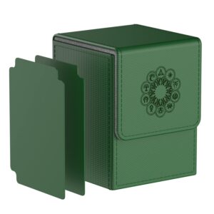 mixpoet deck box compatible with mtg cards, trading card case with 2 dividers per holder, large size for 100+ cards (elementals-green)