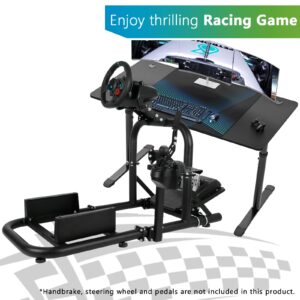 Hottoby G29 Racing Simulator Cockpit 50mm Large Round Tube Driving Gaming Cockpit Adjustable Fits for Logitech Thrustmaster Fanatec PC PS4 Xbox,Seat,Hand Brake,Pedals,Steering Wheel Not Included