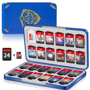 switch game case holder with 24 cartridge slots and 24 micro sd card storage, slim portable game organizer traveler gift accessories with magnetic closure, protective hard shell and soft lining