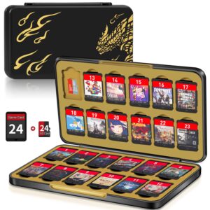 switch game case holder with 24 cartridge slots and 24 micro sd card storage, slim portable game organizer traveler gift accessories with magnetic closure, protective hard shell and soft lining