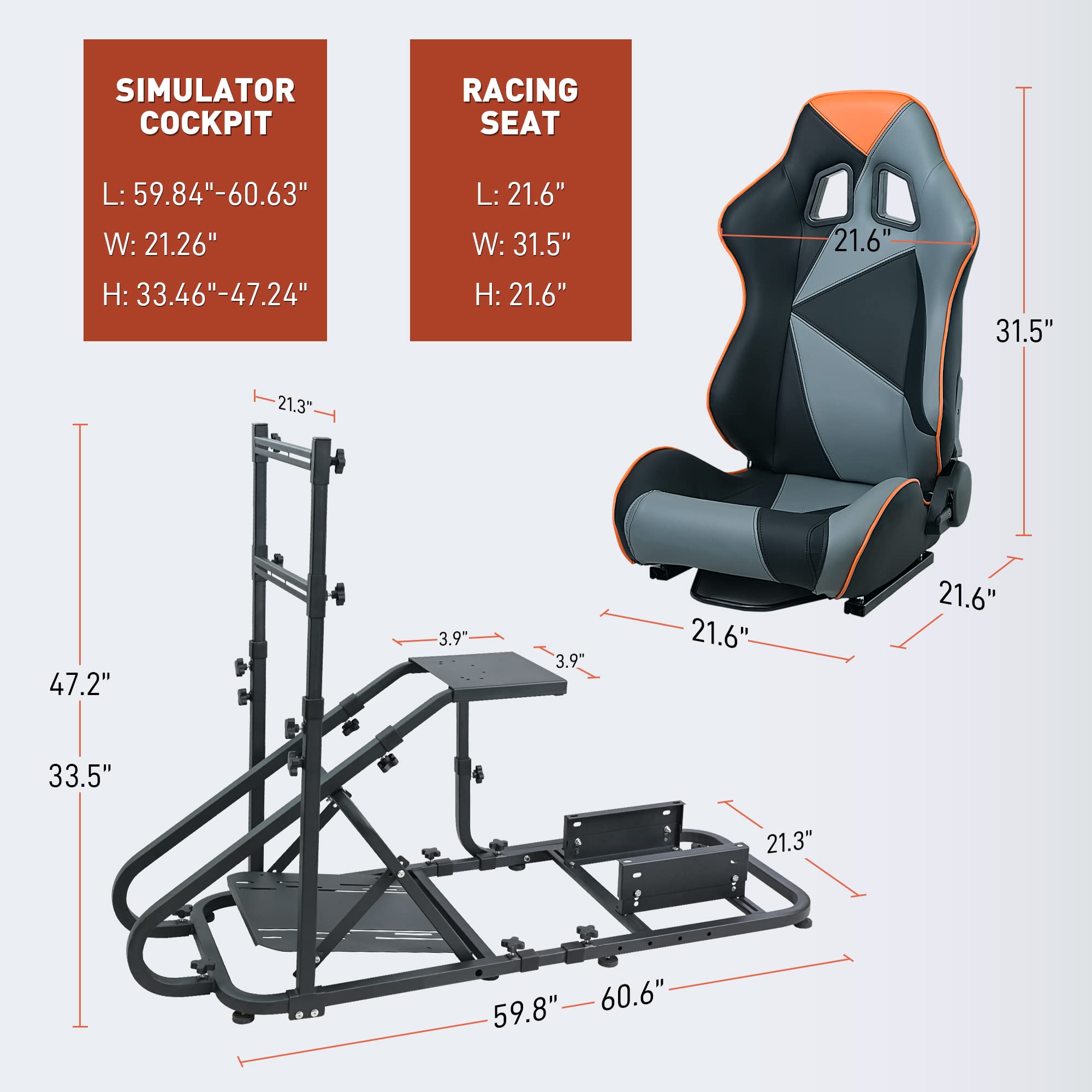 OUYESSIR Racing Simulator Cockpit with Racing Seat and TV Stand, Adjustable Steering Wheel Stand for Logitech G25|G27|G29 |G920 | Thrustmaster | Compatible with Xbox One, PS4, PC Platforms