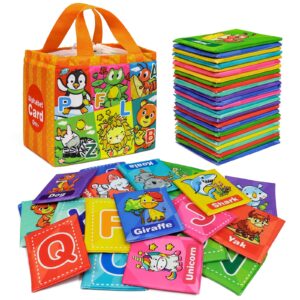 dr.rapeti soft alphabet cards for baby infant toddler kids 26pcs abc alphabet cards 26 letters flash cards with storage bag washable non-toxic early learning toy baby bath toy