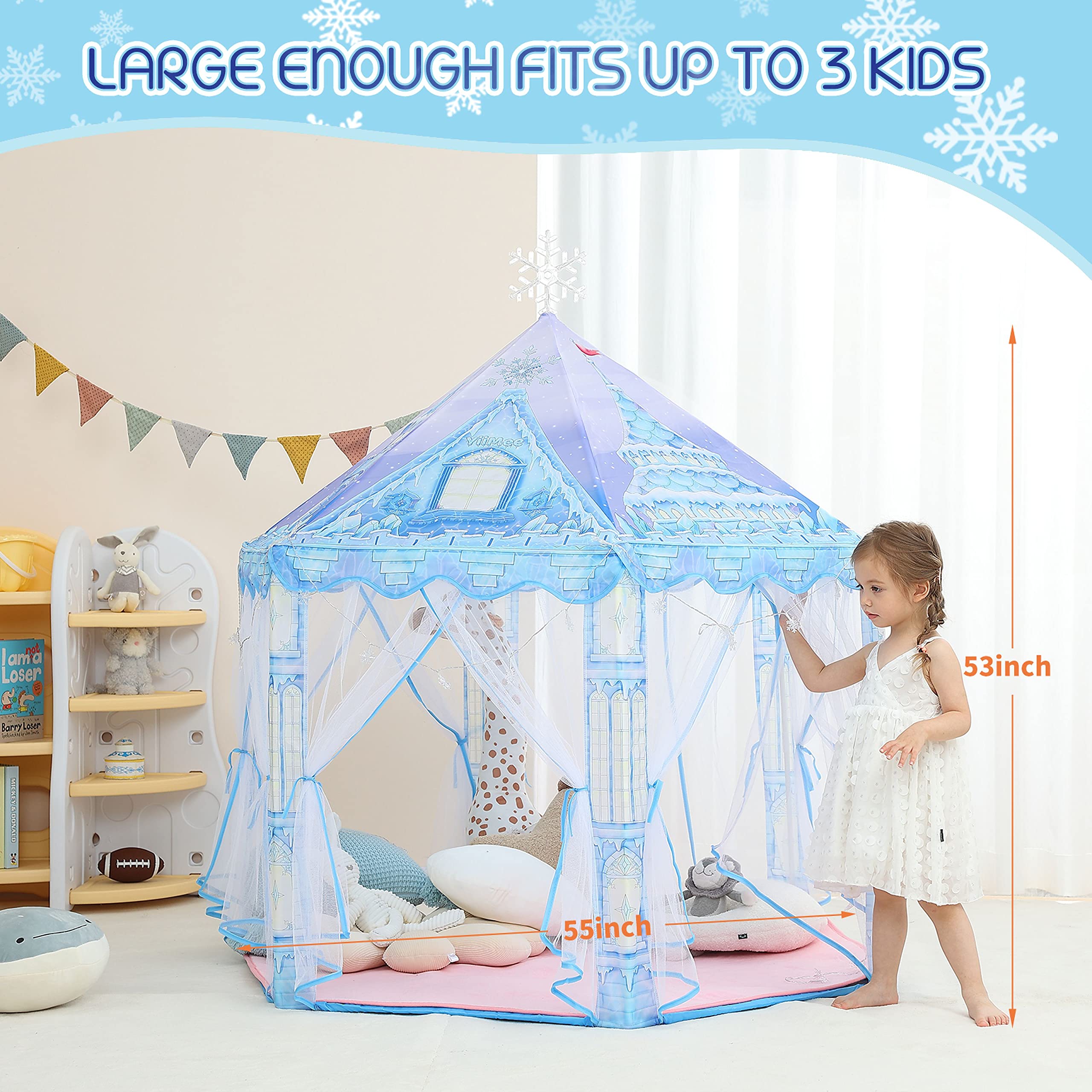 Premium Princess Play Tent - Frozen Toy for Girls with Enchanting Snowflake Lights - Spark Imagination with Princess Play Tent - Perfect for Indoor & Outdoor Play - Play Gifts Tent - Includes Cozy Rug