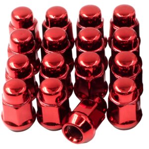 wheel accessories parts set of 16 atv/utv lug nut kit m12x1.5 thread closed end bulge acorn lug nuts 1.38” long - cone seat - 19mm (3/4”) hex wheel lug nut (red)