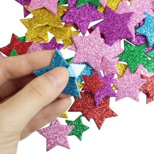 luorng 270pcs self adhesive star stickers star shaped wall stickers, colorful glitter foam star stickers for home birthday party decoration kid's arts craft supplies