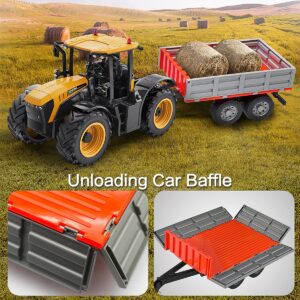 Dollox Tipping Trailer Accessory with Hitch for RC Farm Tractor Toy Car 1/16 Scale Construction Farmer Truck 2.4G Remote Control Engineering Vehicle Toys for Kids