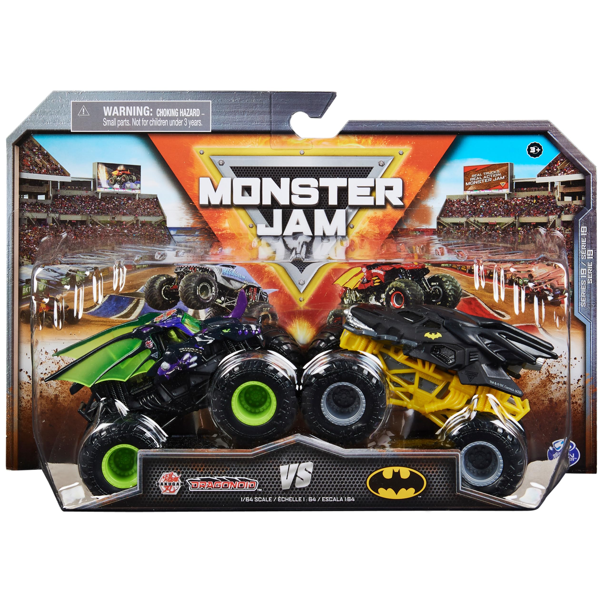 Monster Jam, Official Bakugan Dragonoid Vs. Batman Die-Cast Monster Trucks, 1:64 Scale, Kids Toys for Boys Ages 3 and up