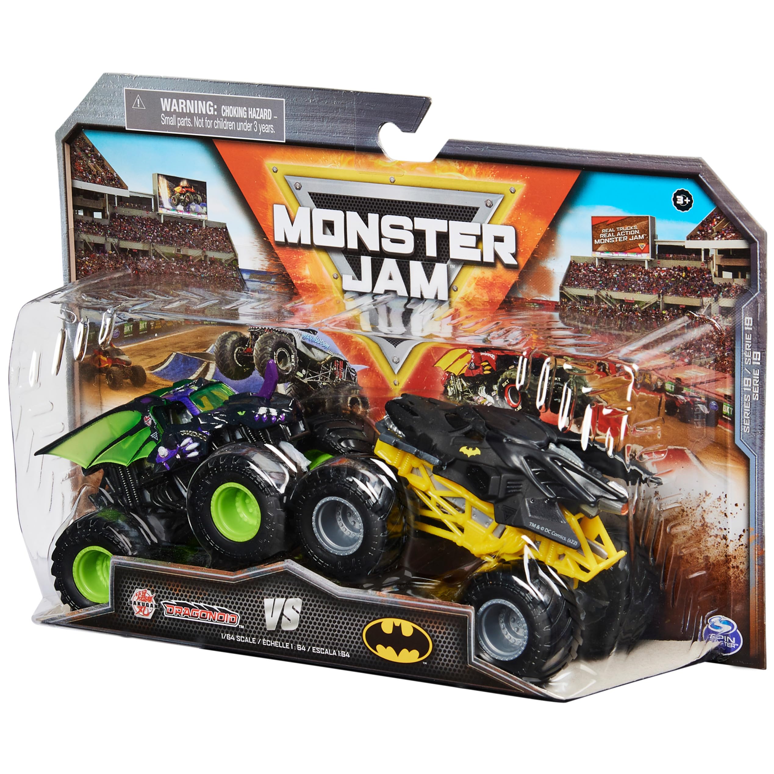 Monster Jam, Official Bakugan Dragonoid Vs. Batman Die-Cast Monster Trucks, 1:64 Scale, Kids Toys for Boys Ages 3 and up