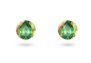 swarovski chroma stud earrings, pear cut crystal, green, gold-tone finish