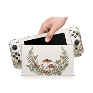 zoomhitskins compatible with switch skin cover, forest mushroom autumn fall leaves vintage botanical, vinyl decal sticker wrap, made in the usa